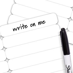 Writable Iron on Name Labels for Clothing with Permanent Fabric Marker- 100pc Precut 2”x0.38” Personalized Name Tags for Clothes, Uniforms & Beddings- Laundry Safe Quick to Apply Fabric Labels
