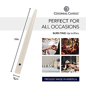 Colonial Candle Unscented Taper Candle, Handipt Collection, Ivory, 10 In, Pack of 12 - Up to 8 Hours Burn
