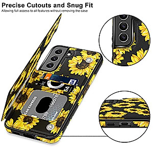 LETO Galaxy S22 Case,Flip Folio Leather Wallet Case Cover with Fashion Flower Designs for Girls Women,with Card Slots Kickstand Phone Case for Samsung Galaxy S22 6.1" Blooming Sunflowers