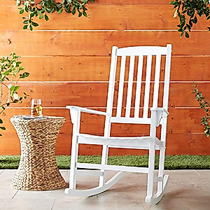 Cambridge Casual Bentley High Back Wooden Front Porch Rocking Chair for Outdoor Patio Furniture, Solid Wood, White