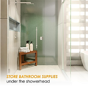 HOLANA 12" Acacia Shower Stool for Shaving Legs - Wooden Shower Foot Rest - Small Shower Corner Stool Seat for Inside Shower - Waterproof Bath Step Stools Bench for Bathroom (Acacia Wood)