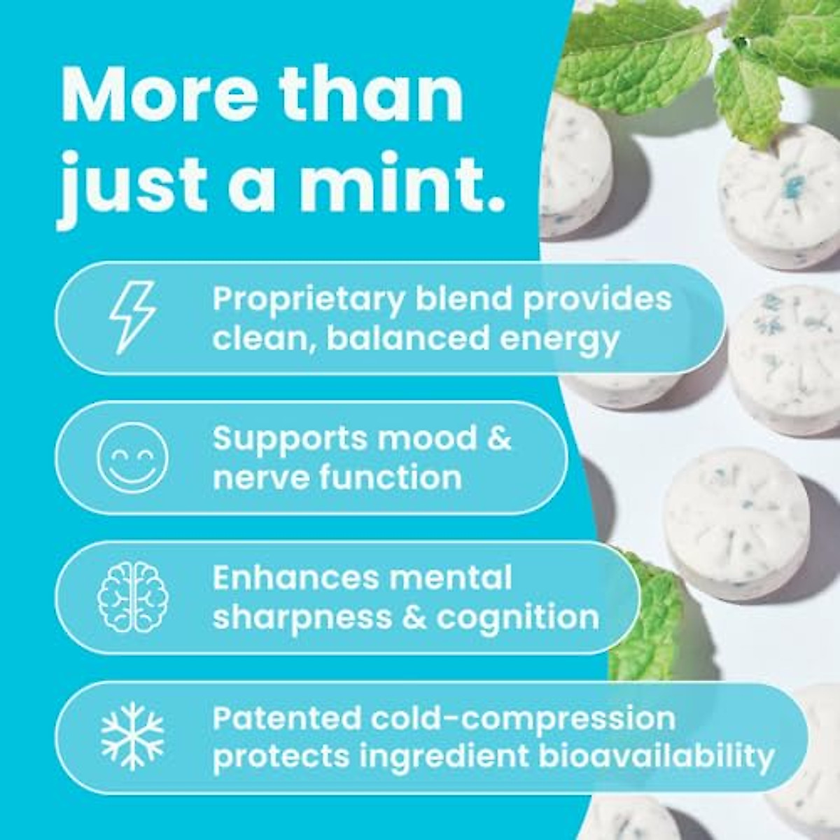 NeuroGum Energy Caffeine Mints (144 Pieces) - Sugar Free with L-theanine + Natural Caffeine + Vitamin B12 & B6 - Nootropic Energy & Focus Supplement for Women & Men - Keto & Vegan, Peppermint Flavor