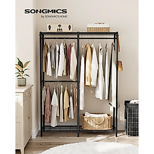 SONGMICS Clothes Rack, Freestanding Wardrobe Closet, Metal Clothing Racks, Heavy-Duty Garment Rack with Adjustable Shelves, Hanging Rods, Dividable, 15.8 x 47.2 x 70.9 Inches, Ink Black ULGR423B01