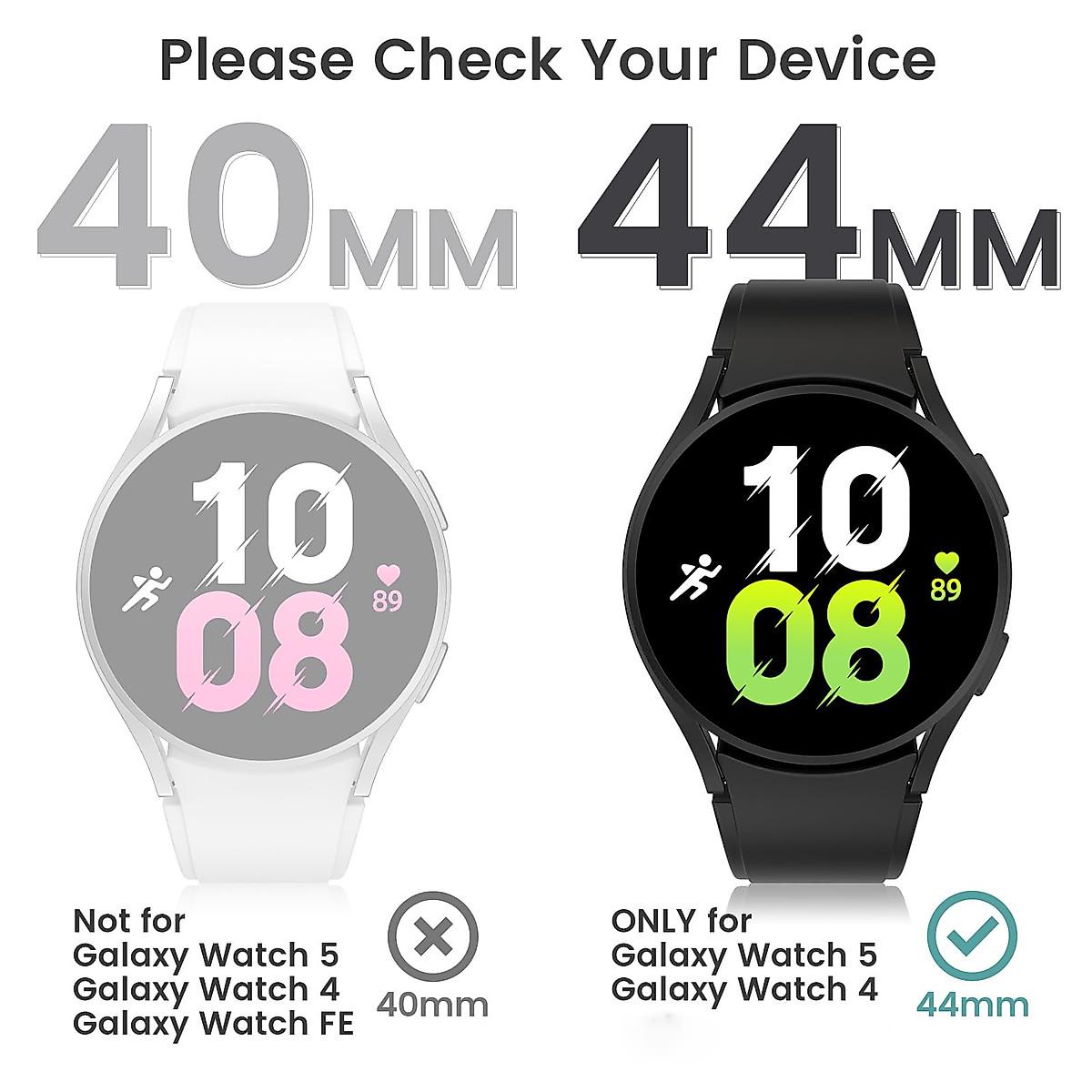 Tensea [4Pack] for Samsung Galaxy Watch 5 2022/4 2021 Screen Protector and Case 44mm, Anti-Fog Tempered Glass Protective Film/Hard PC Bumper, Face Cover Set