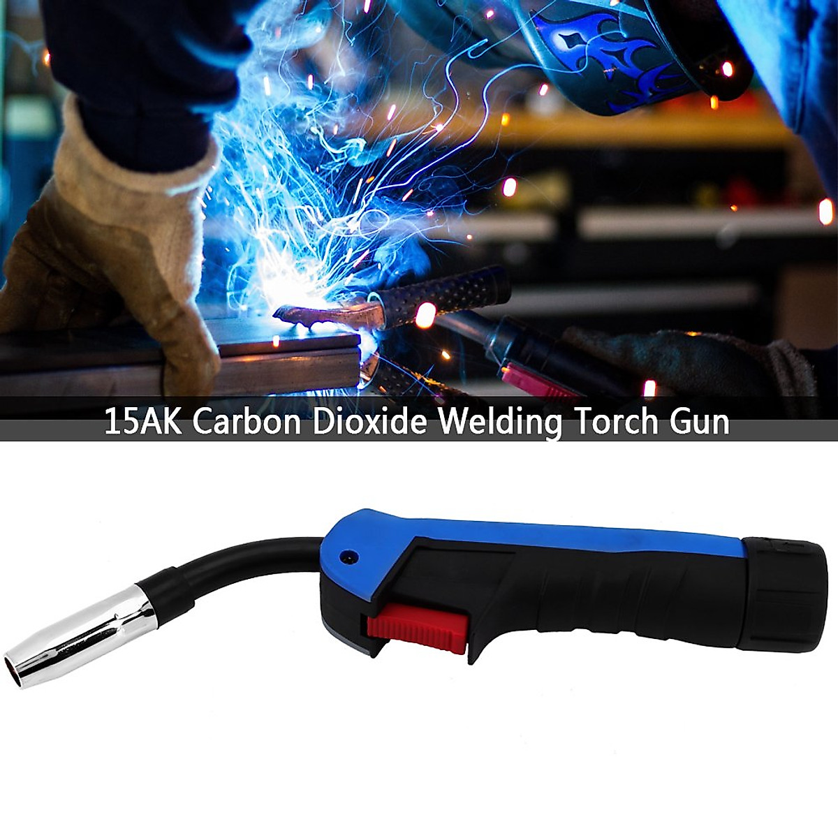 15AK CO2 Welding MIG/MAG Torch Gun Parts Head Replacement with Rubber Handle and Metal Nozzle for 150A 250A Welder