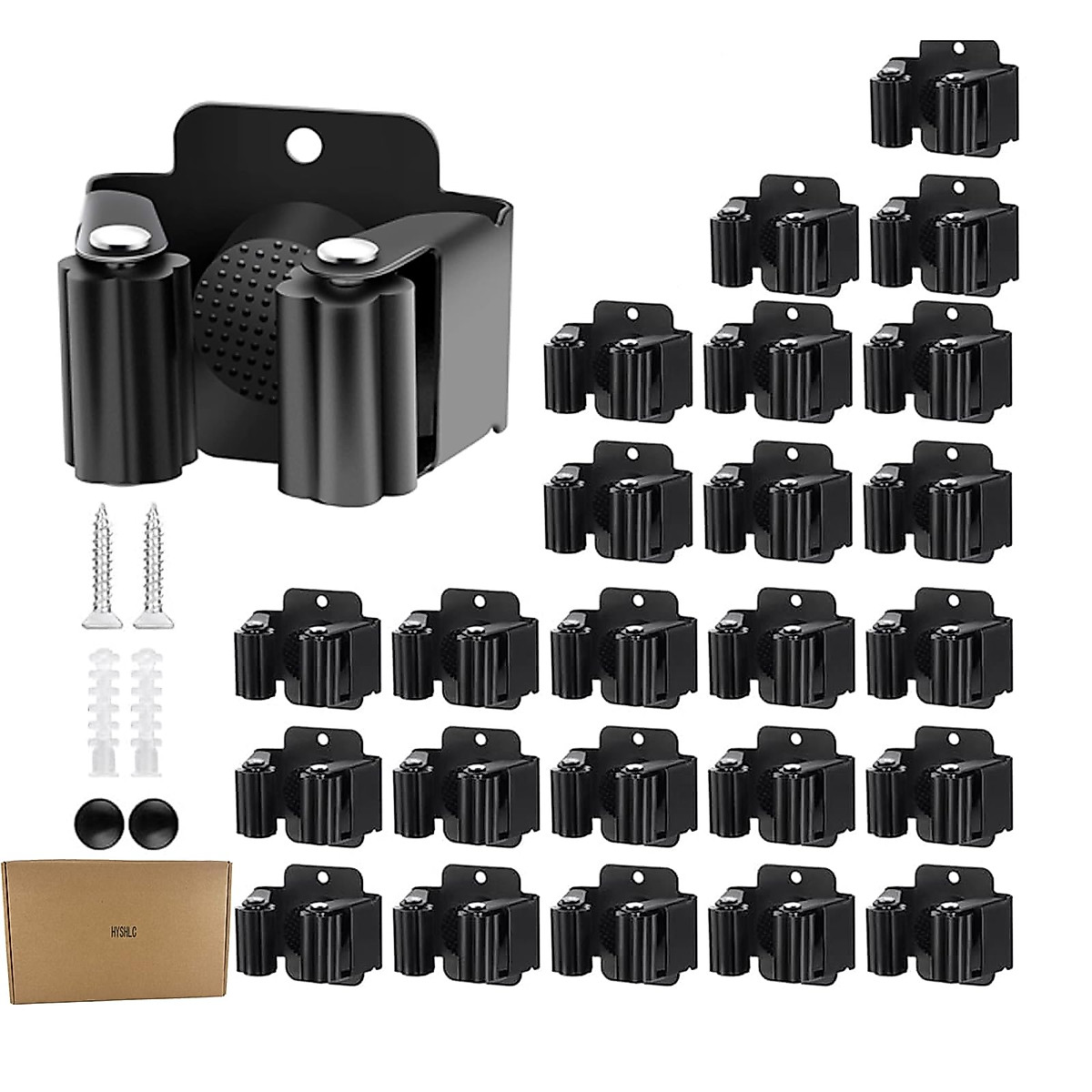 Broom Holder Wall Mount 25 Pack Broom and Mop Organizer Wall Hanging Clamp Clip Hanger Stainless Steel Gripper Mounted Utility Rack with Installation Screws Self Adhesive for Shovel Handle Black