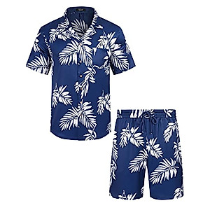 COOFANDY Mens Two Piece Outfits Sets Hawaiian Suit Set Beach Wedding Sets