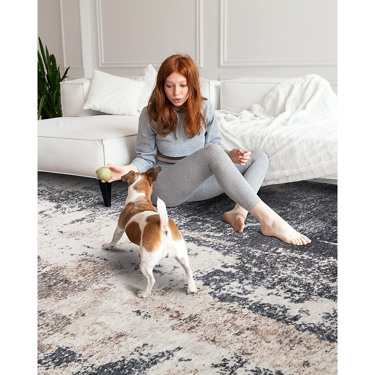 Area Rug Living Room Rugs: 8x10 Large Soft Indoor Carpet Modern Abstract Decor Rug with Non Slip Rubber Backing for Under Dining Table Nursery Home Office Bedroom Gray Brown