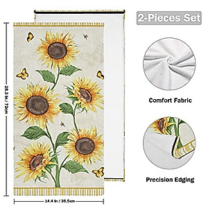 Pfrewn Sunflowers Hand Bath Towel Set of 2 Retro Flowers Butterfly Bathroom Towels 16x30 in Soft Absorbent Guest Towels Hanging Kitchen Dish Towel Decor