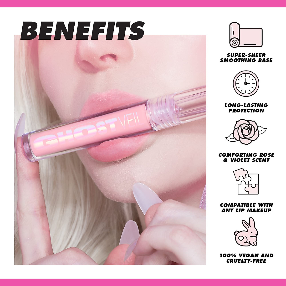 Lime Crime Ghost Veil Lip Primer, Translucent Sheer Pink - Extends the Life of Lipstick - Lightweight and Super Sheer Smoothing Base for Long Lasting Quality - Vegan & Cruelty-Free