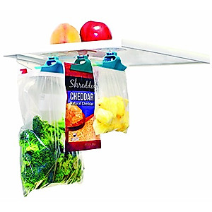 Zip Bag Holder, Best Fridge Storage Hack - Suction Cups Hold Baggies Under Refrigerator Shelves for Easy Removal, Just Slide In or Out of Clip, Holds Up to One Gallon Zip or Freezer Baggy (2 pack)
