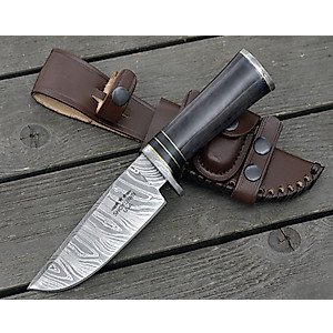 SHOKUNIN USA RazorStrong 5" Hunting Knife High Carbon Steel Damascus Fixed Blade Survival Tactical Knife with Sheath and Non-Slip Ergonomic Handle for Outdoor Camping