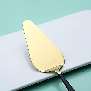 Black with Gold Silverware Serving Set 10 Pieces, Black Gold Flatware Serving Set, Serving Utensils, Include Slotted Spoon, Cake Server, Sugar Spoon, Soup Ladle, Wedding Cake Knife Ect