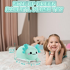 Axolotl Plush-9.1'' Axolotl Plush Pillow, Green Kawaii Axolotl Plushies, Axolotl Anime Plush Stuffed Animals Cute Plush Axolotl Stuff Plushie Stuffed Pillows,Birthday Gift for Kids Girls Boys