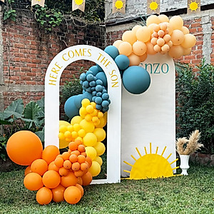 Retro Boho Balloon Arch Garland Kit, 163Pcs Retro Blue Orange Mustard Yellow Balloon, Here Comes the Son First Birthday Theme Boho Colorful Baby Shower Party Decoration