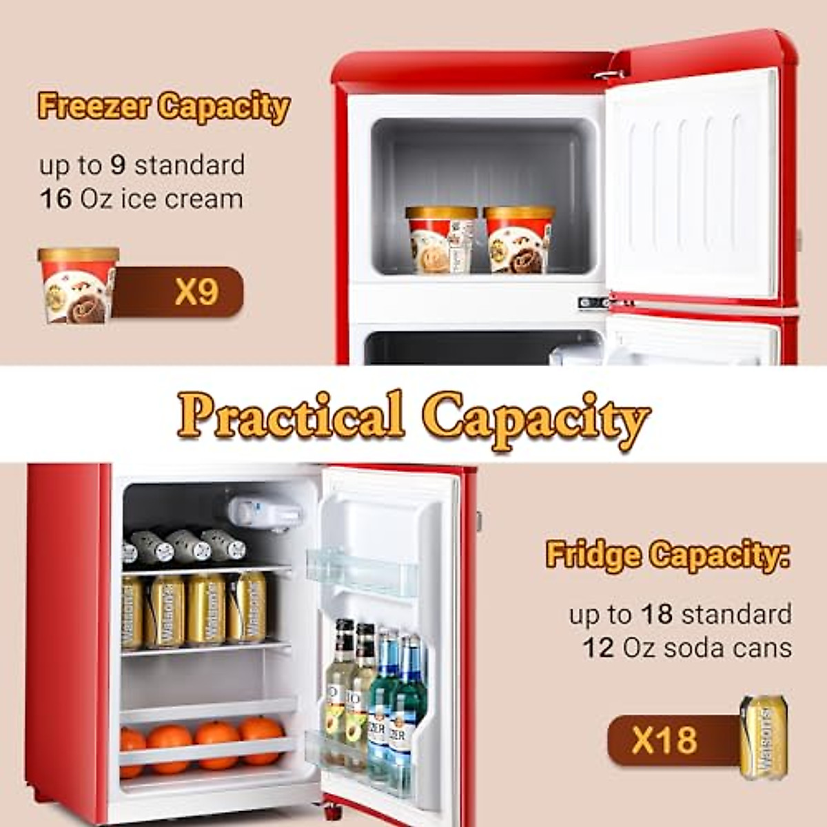 HOPDAY FLS-80G-RED Retro Mini Fridge, Red