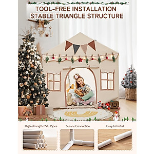 besrey Kids Tent, Kids Playhouse 2 in 1 with Padded Mat and Lights, Large Play Tent with 2 Doors & 4 Windows, Kids Play Tent Indoor & Outdoor, Christmas Toddler Tent for Kids, 51" x35" x 51"