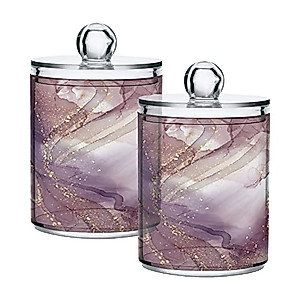 2 Pack Qtip Holder Organizer Dispenser Bright Purple Marble Grunge Bathroom Storage Canister Cotton Ball Holder Bathroom Containers for Cotton Swabs/Pads/Floss