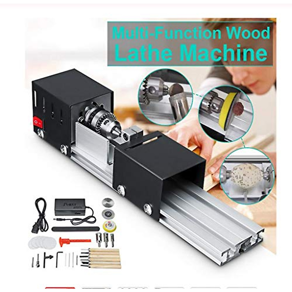 YWY Mini Lathe Machine Tool DIY Woodworking Wood lathe Milling machine Grinding Polishing Beads Drill Rotary Tool Set