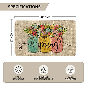Artoid Mode Vase Hello Spring Doormat, Seasonal Spring Summer Easter Holiday Anniversary Low-Profile Yard Floor Switch Mat for Indoor Outdoor 17 x 29 Inch