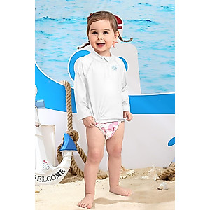 BesserBay Unisex Baby UV Raglan Long Sleeve White Beach Rash Guard Shirt Front Half Zip UPF 50+ Swimwear Sun Top 12-18 Months