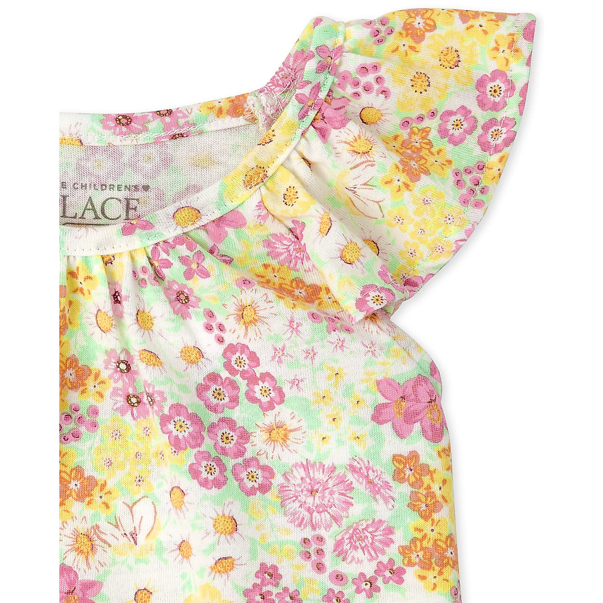 The Children's Place Baby Toddler Girls Sleeve Ruffle Tank Top and Shorts Set, Floral/in The Pink 2-Pack, 3T