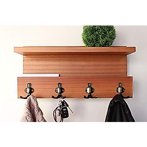 Natural Hardwood Shelf Home Decor - Handmade Entryway Organizer, Key Holder, or Coat Rack. #2 (Sapele)