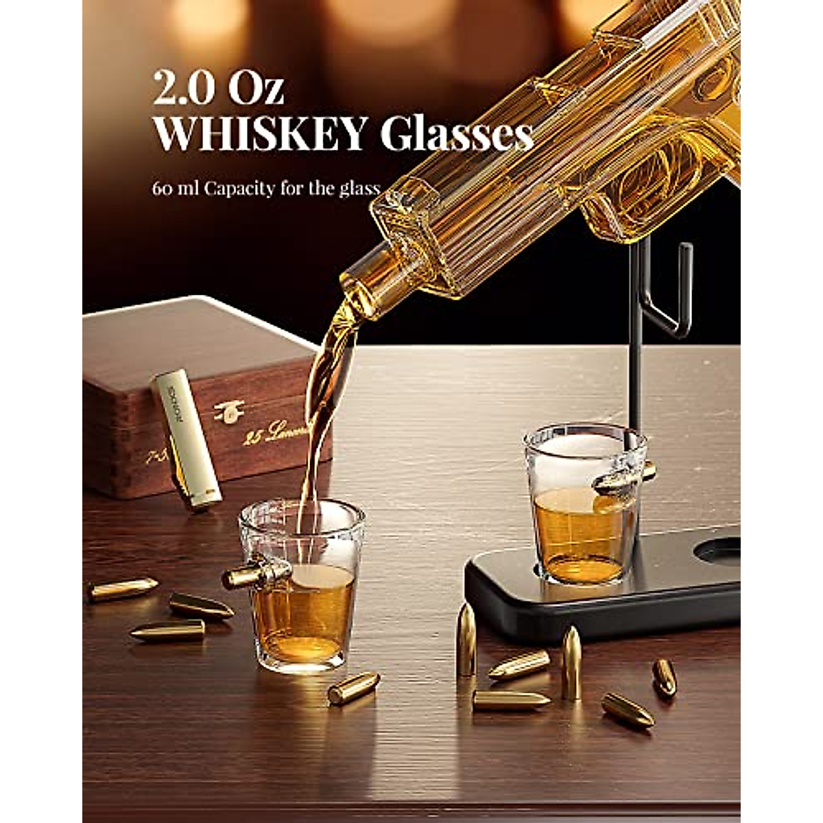 Gifts for Men Dad, Kollea 15.2 Oz Whiskey Decanter Set with 2.0 Oz Glasses, Unique Anniversary Birthday Gift Ideas for Him Husband Grandpa, Cool Tequila Liquor Dispenser for Home Bar