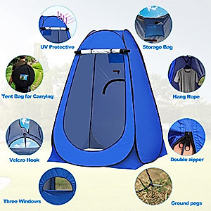 TUKAILAI Portable Pop Up Privacy Tent, Outdoor Camping Bathroom Toilet Shower Tent Spacious Dressing Changing Room for Hiking Beach Picnic Fishing, Instant Rain Shelter with Carrying Bag (Blue)