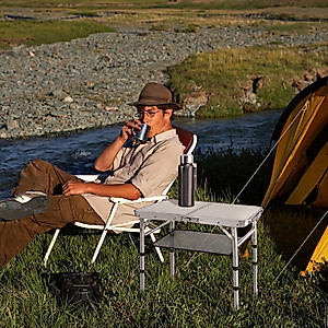 YihuiKo Adjustable Height Camping Table with Mesh Layer, 23.6" x 15.7" Portable Folding Camp Tables with Aluminum Legs for Outdoor Camp, Picnic, Beach, Backyard, Tailgate Cooking, 3 Heights…