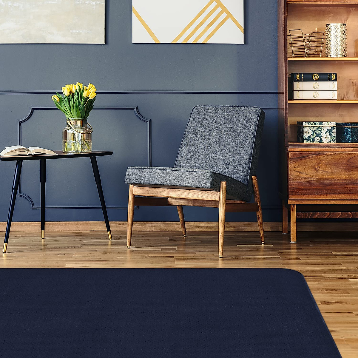 House, Home and More Skid-Resistant Carpet Indoor Area Rug Floor Mat - Navy Blue - 3 Feet X 3 Feet