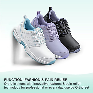 Orthofeet Women's Orthopedic White Leather Talya Nurse Shoes, Size 9.5 Wide