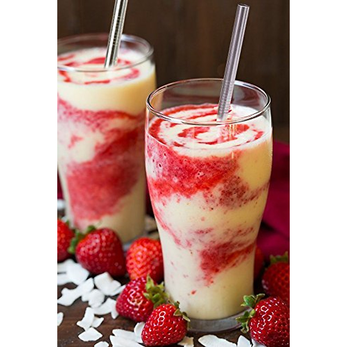 ALINK Stainless Steel Smoothie Straws, 9" X 8mm Set of 4 with Cleaning Brush