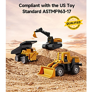 Geyiie Alloy Small Construction Cars Vehicles, Die Cast Mini Construction Truck Toys, Heavy Duty Bulldozers Excavator Cement Dump Toys Outdoor Easter Gifts for Kids Toddler