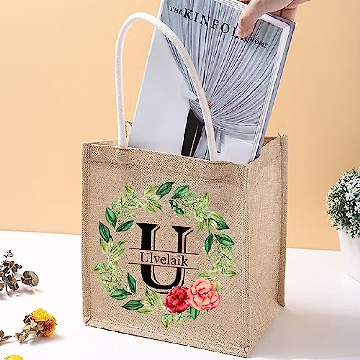 JIAWEI Custom Burlap Bag Jute Burlap Tote Bags, Present Bag with Handles,Reusable Beach Bag Custom Twelve Constellations