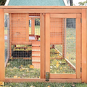PawHut 2-Story Large Wooden Rabbit Hutch Pet House with Ramps, Lockable Doors, Run Area and Asphalt Roof for Outdoor Use