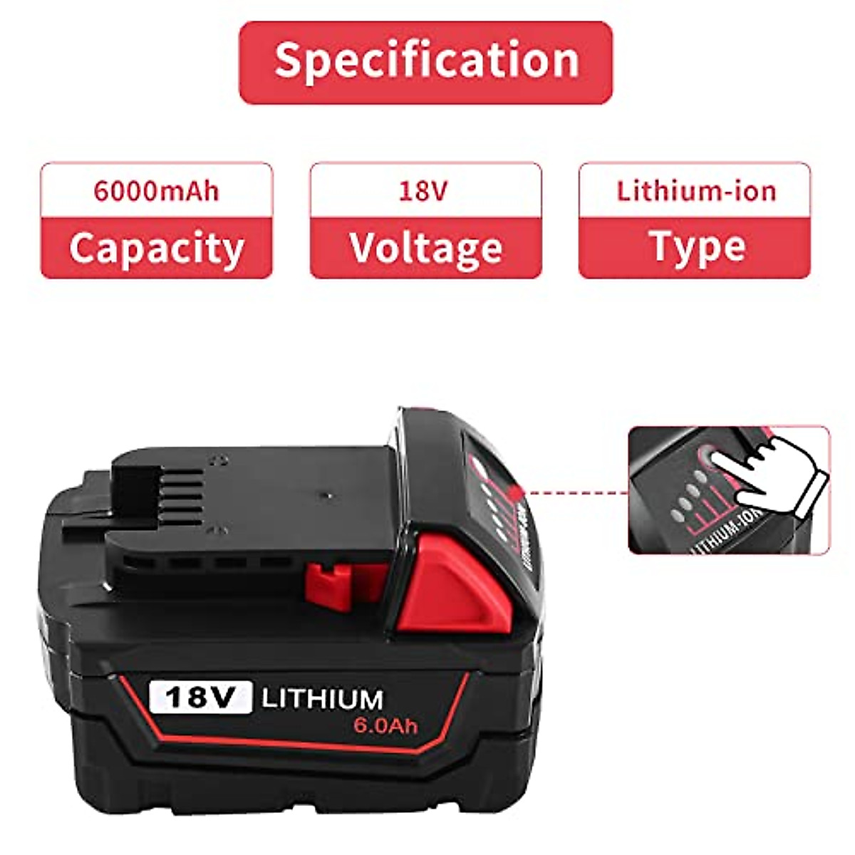 2 Pack 6.0Ah Replacement for Milwaukee 18V Battery Compatible with Milwaukee 18 Volt XC 48-11-1820 48-11-1850 48-11-1815 48-11-1852 48-11-1822 48-11-1828 48-11-10 48-11-1811 48-11-1840