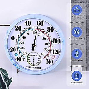 Indoor Outdoor Thermometer Hygrometer - 10'' Indoor Outdoor Thermometer Wireless, Wall Thermometer Hygrometer Analog, Battery Free Outdoor Thermometer Large Numbers, Decorative Room Thermometer Indoor