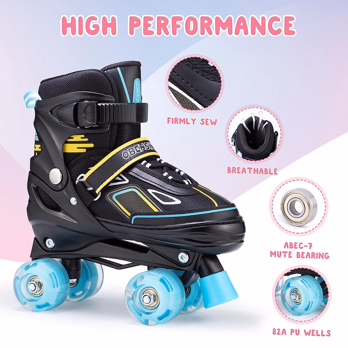 Kids Roller Skates for Girls and Boys, 4 Sizes Adjustable Roller Skates with 8 Light Up Wheels, Fun Illuminating Toddler Rollerskates for Kids Youth Beginner, Patines para Niñas Niños(3-6, Blue)