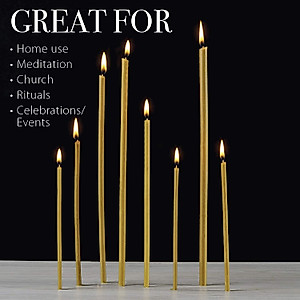 Danilovo Pure Beeswax Candles - No-Drip, Smoke-Less, Tall, Thin Taper Candles – Decorative Candles for Church Prayer, Decor or Birthday Candles – Honey Scented Candles – 10.4”x0.28” (Yellow, 25pcs)
