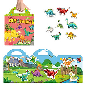 Reusable Sticker Books,Dinosaurs Sticker Toys for Kids Age 2-5,Durable and Non-Adhesive,Window Clings for Kids,Educational Stickers Toy Birthday Christmas Stuffing for Toddlers 2 3 4 5 Boys Girls