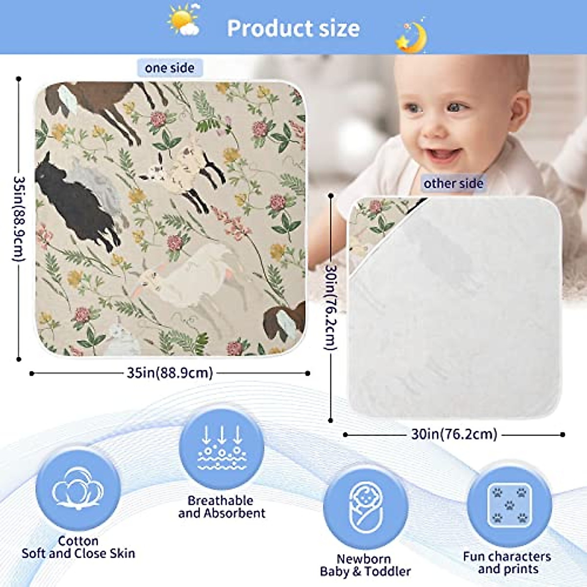 Goat Sheep Cow Flower Hooded Baby Towel Cartoon Animal Plant Baby Bath Towel Unisex Soft Organic Cotton Washcloths Toddlers Shower Gifts for Boys Girls Newborn 30 x 30 in