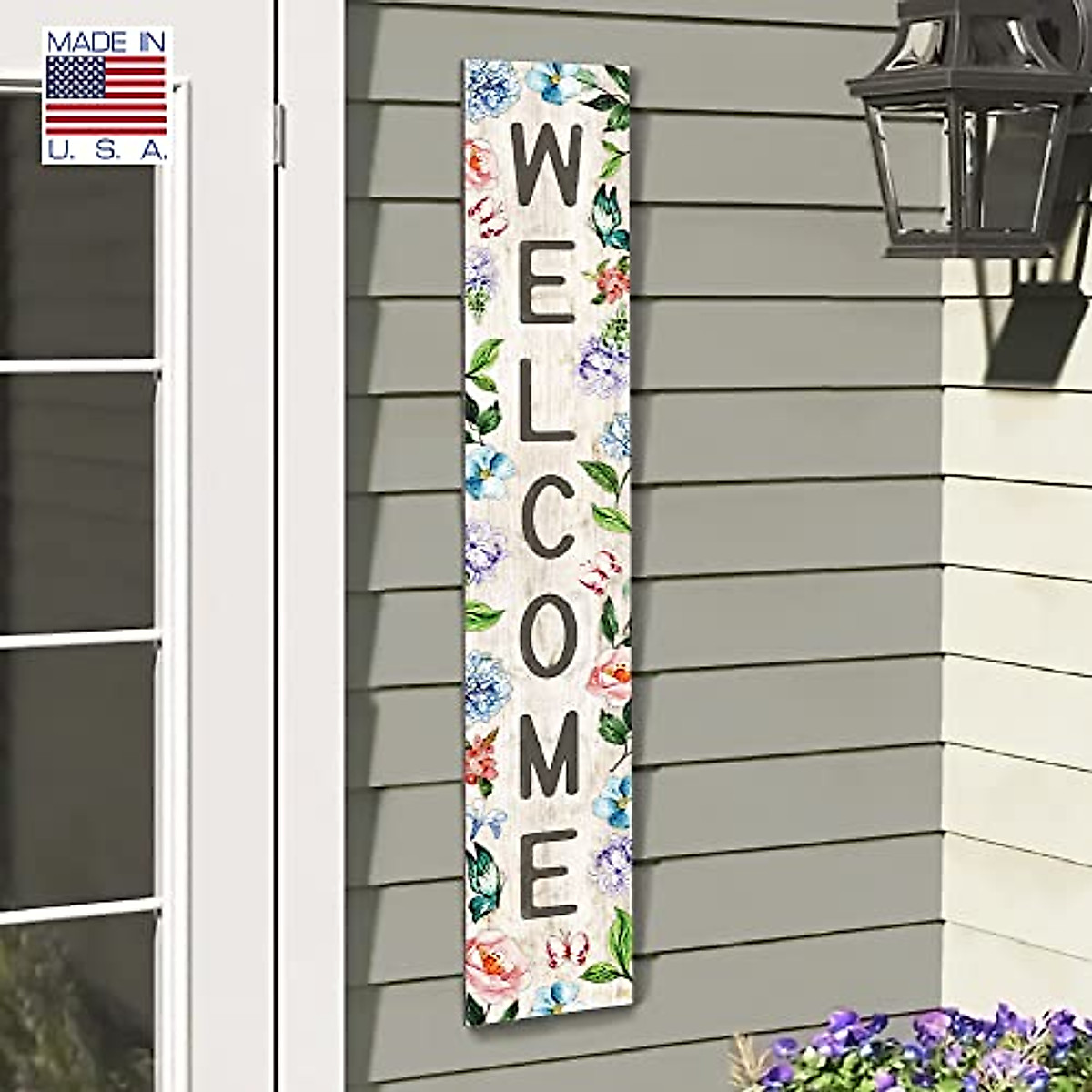 My Word! Welcome Spring Flowers & Butterflies Porch Sign - Engineered Wood, 8x46.5in, Farmhouse Style