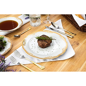 Royalty Porcelain 20 pc Dinnerware Set with Gold Floral Ornament, Bone China, gold, white