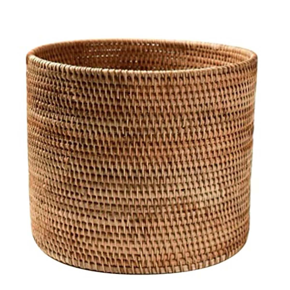 generic Rattan Storage Basket Rustic Woven Basket Desktop Garbage Bin Organizer Sundries Storage Bin for Bedroom Office Study Room - Size L, 9x9x8 Inch