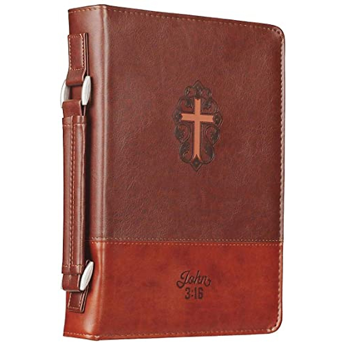 Personalized Custom Bible Cover for Men Two-Tone Brown John 3:16 Faux Leather Christian Gift for Father, Brother, Son, Grandpa, Grandson Laser Engraved Imprinting Your Text Name (Large)