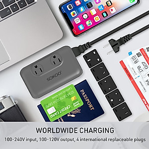 SOKOO 230-Watt Step Down 100-220V to 110V Voltage Converter, International Power Converter/Travel Adapter- Use for EU/UK/AU/US/India More Than 150 Countries, USB Quick Charger 3.0