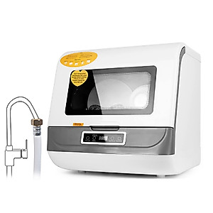 LemoHome Portable Countertop Dishwasher,4 Washing Programs, Air-Dry Function and LED Light for Small Apartments, Dorms and RVs (White)