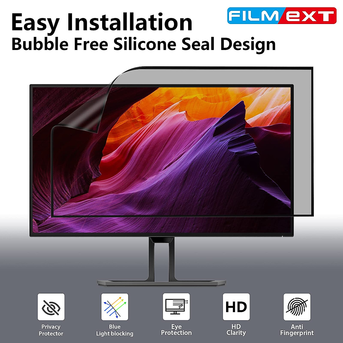 FILMEXT [2023 Upgrade 24 Inch Computer Privacy Screen Filter for 16:9 All-in-One Desktop/Frameless Monitor-Removable Blue Light UV Blocking Privacy Shield for Thin Bezel Computer