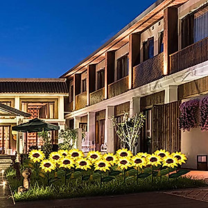 Solar Garden Lights, 2 Pack 20LED Outdoor Sunflower Lights Decorative Stake Light, 26'' Waterproof Flower Yard Lighting Lamp for Patio, Lawn, Porch, Backyard, Courtyard, Landscape, Terrace Decor